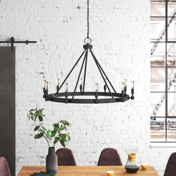 Steelside™ Calvin 10-Light Candle Style Wagon Wheel Chandelier ...