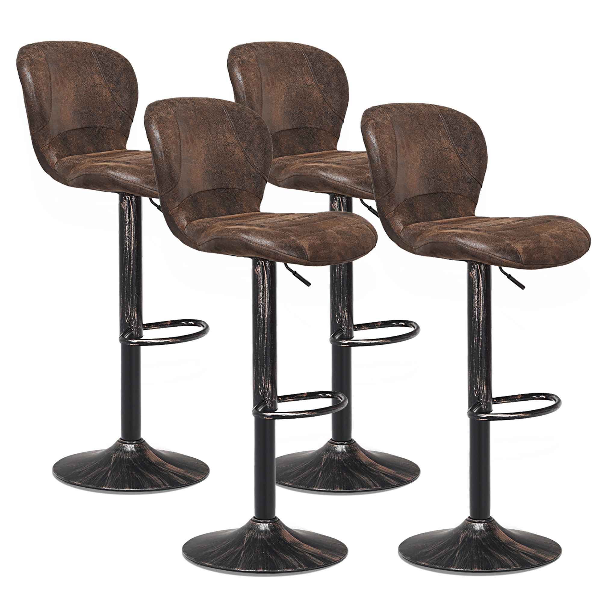 17 Stories Set Of 4 Adjustable Retro Swivel Bar Stools W/ Backrest ...