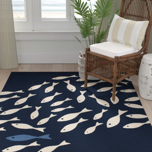 Beachcrest Home Ayden Power Loom Navy/Ivory Indoor/Outdoor Rug ...