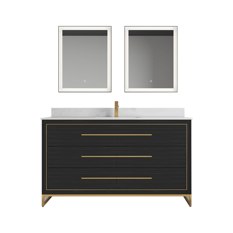 Everly Quinn Caron 60'' Free-standing Single Bathroom Vanity with Stone ...