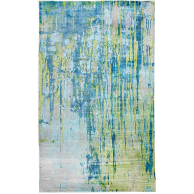 Latitude Run® Bloxom Handmade Viscose Turquoise/Lime Rug | Wayfair