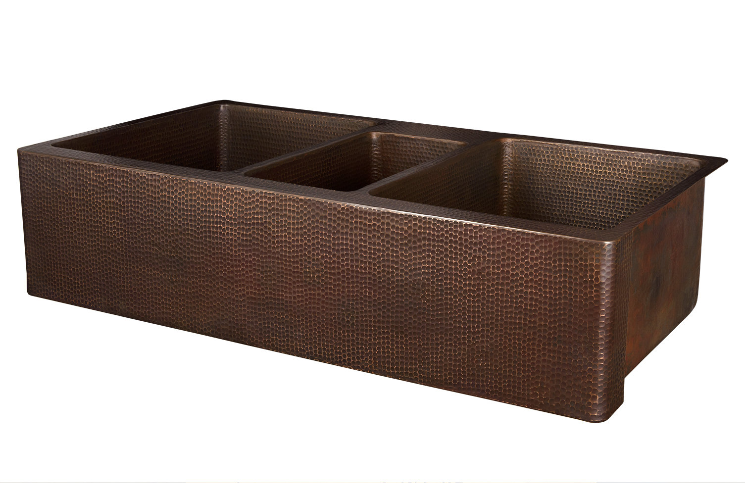 Premier Copper Products 42" Hammered Copper Apron Front Triple Basin ...