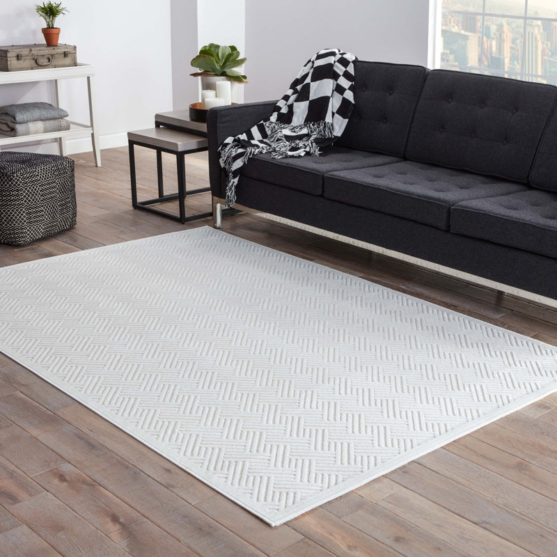 George Oliver Geist Geometric White Area Rug & Reviews | Wayfair