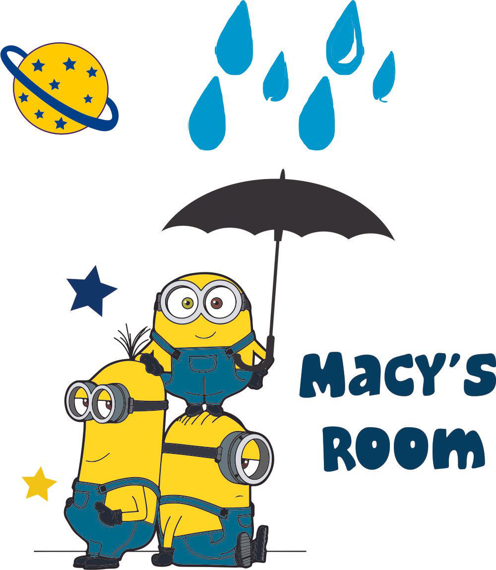 Design With Vinyl Minion Minions Umbrella Rain Cartoon Customized Wall ...