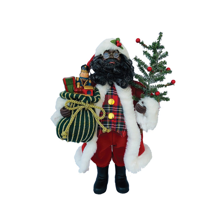 The Holiday Aisle® 15" Black Tartan Plaid Santa | Wayfair