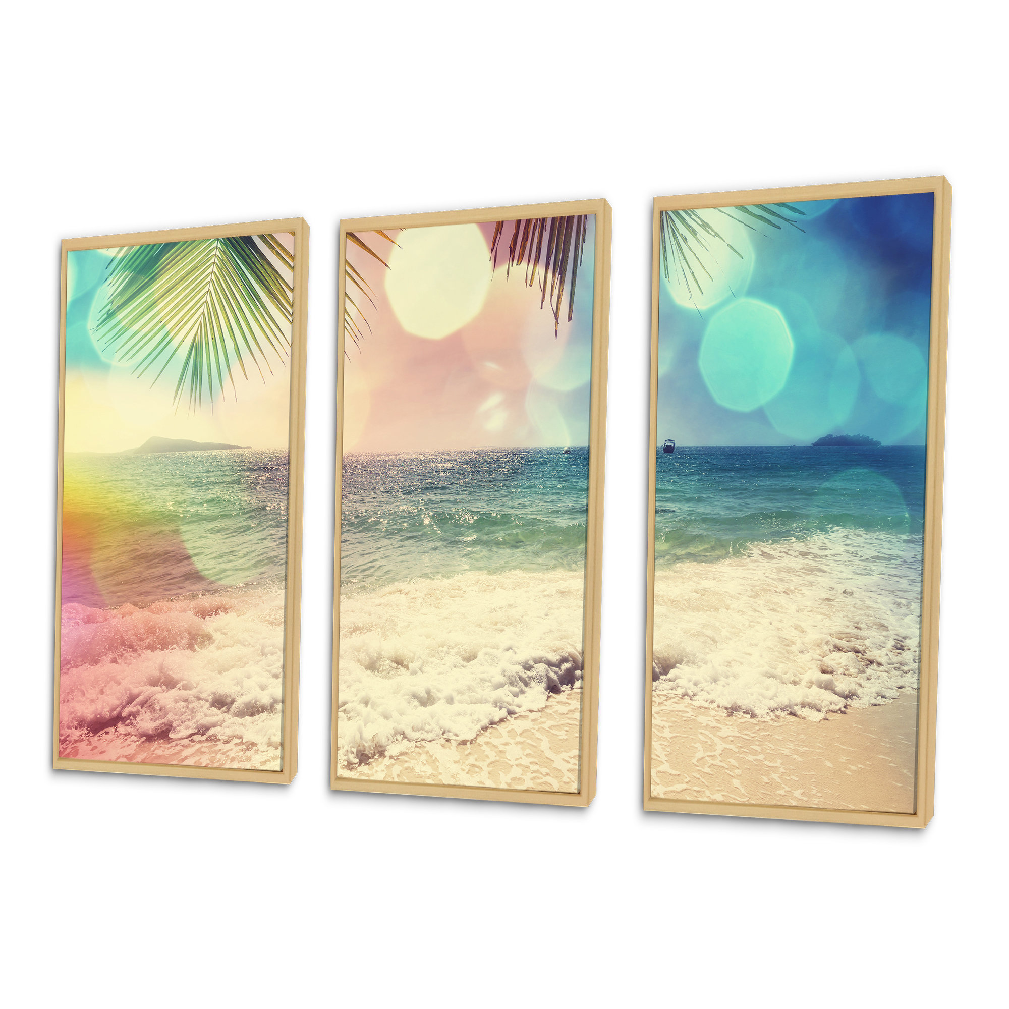 Highland Dunes Colorful Serenity Tropical Beach - 3 Piece Floater Frame ...