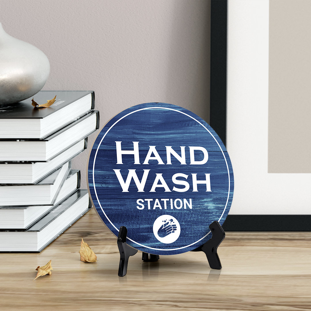 Signs ByLITA Hand Wash Station, Washed Blue Wood Color Bathroom Table ...