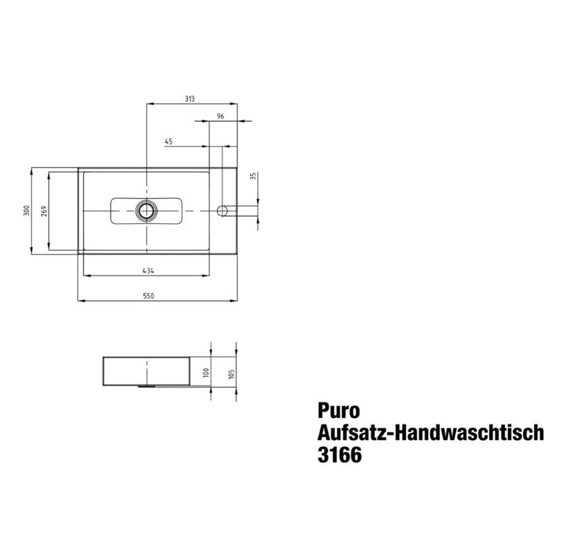 Kaldewei Pergamon White Steel Enamel Rectangular Countertop Basin ...