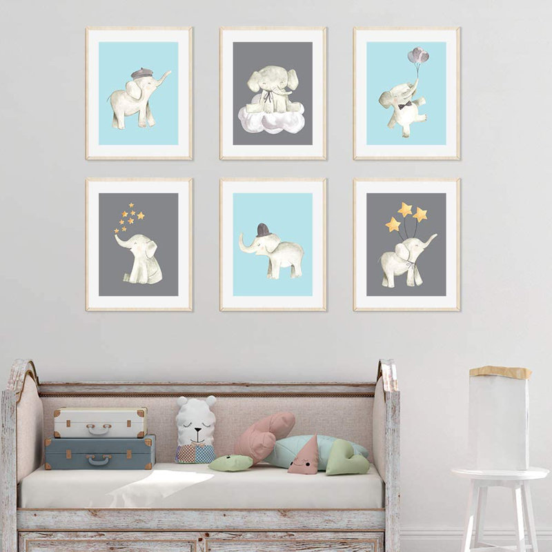 Harriet Bee Cycle Watercolor Baby Boy Elephants Stars Hat 6-Piece Set ...