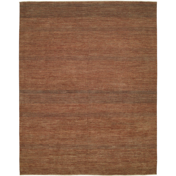 Gracie Oaks Lessly Handmade Hand-Knotted Wool Rust/Dark Green Rug | Wayfair