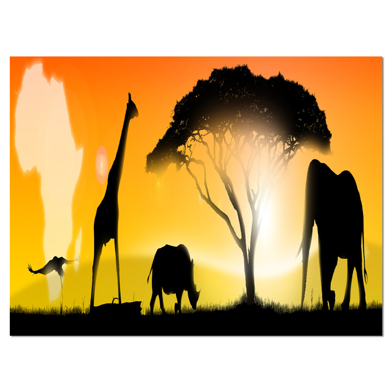 DesignArt 'African Wildlife Panorama' Graphic Art on Wrapped Canvas ...