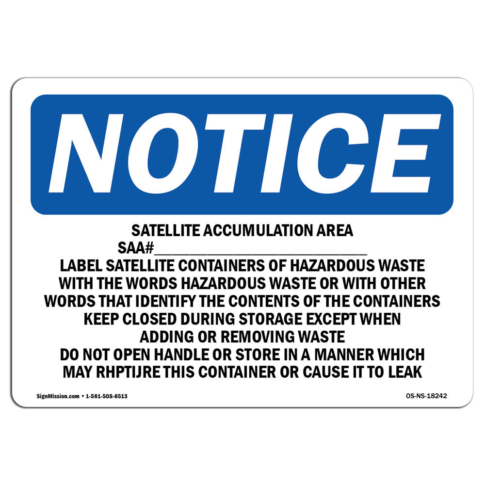 SignMission Satellite Accumulation Area SAA# ____ Label Sign | Wayfair