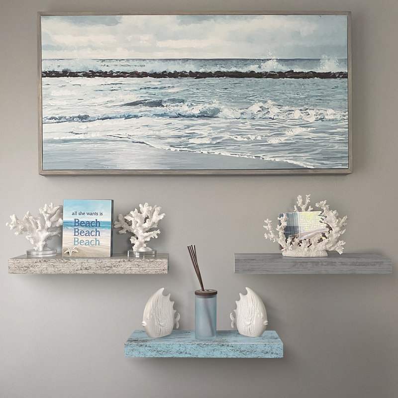 Dovecove Floating Shelf Set - Rustic Wood Coastal Beach Style Hanging ...