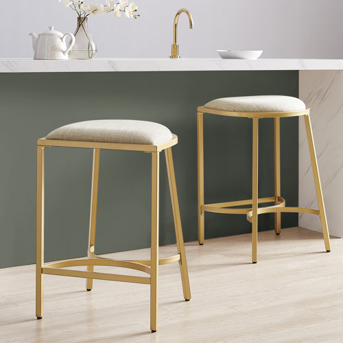 Latitude Run® Ellery 2Pc Counter Stool Set Oatmeal/Gold - 2 Stools ...