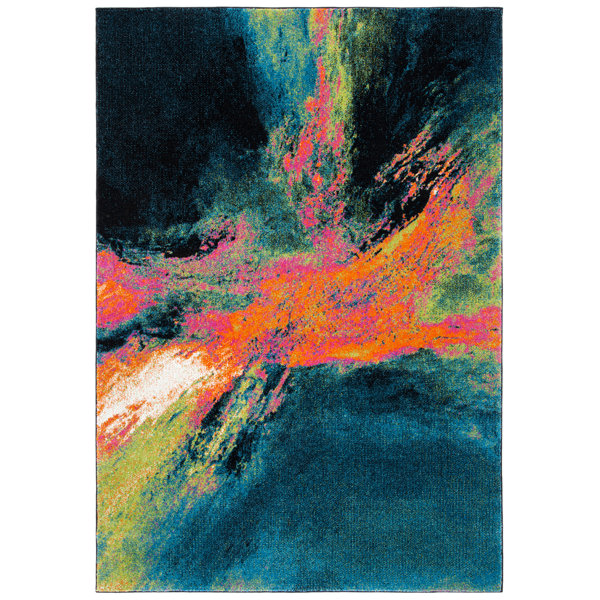 Wade Logan® Rizzuto Power Loom Performance Blue/Orange Rug & Reviews ...