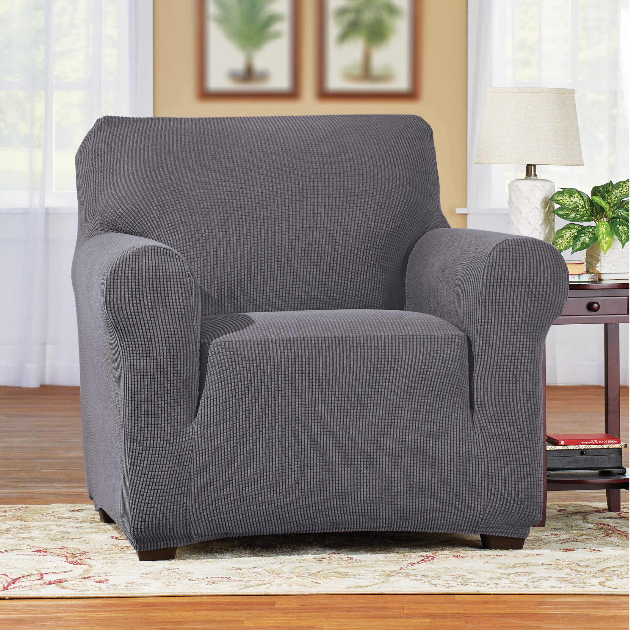 Latitude Run® Harrington Textured Stretch Box Cushion Armchair ...