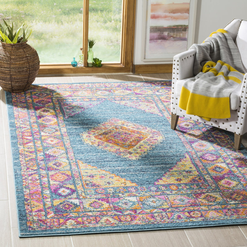 Langley Street Felty Power Loom Performance Light Blue/Orange Rug ...