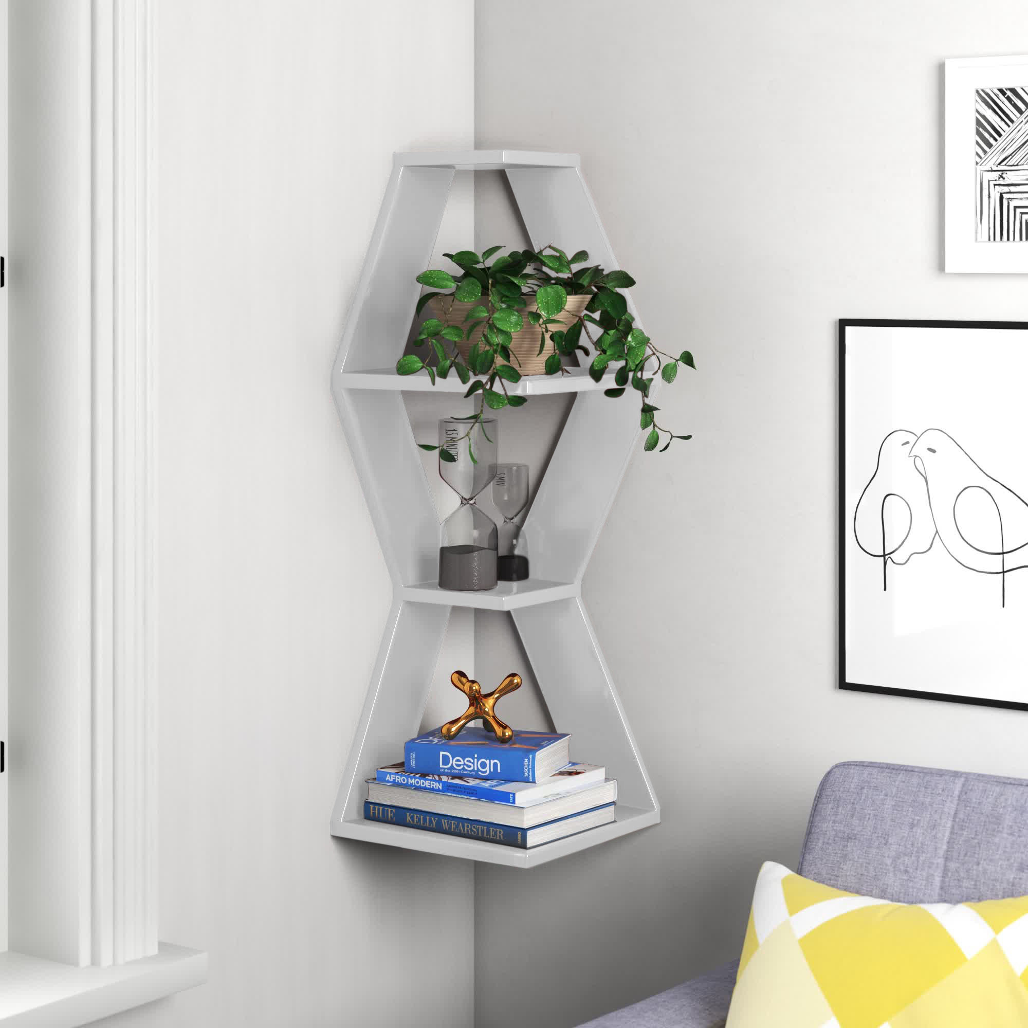 East Urban Home Mariah 3 Piece Corner Shelf with Adjustable Shelves ...