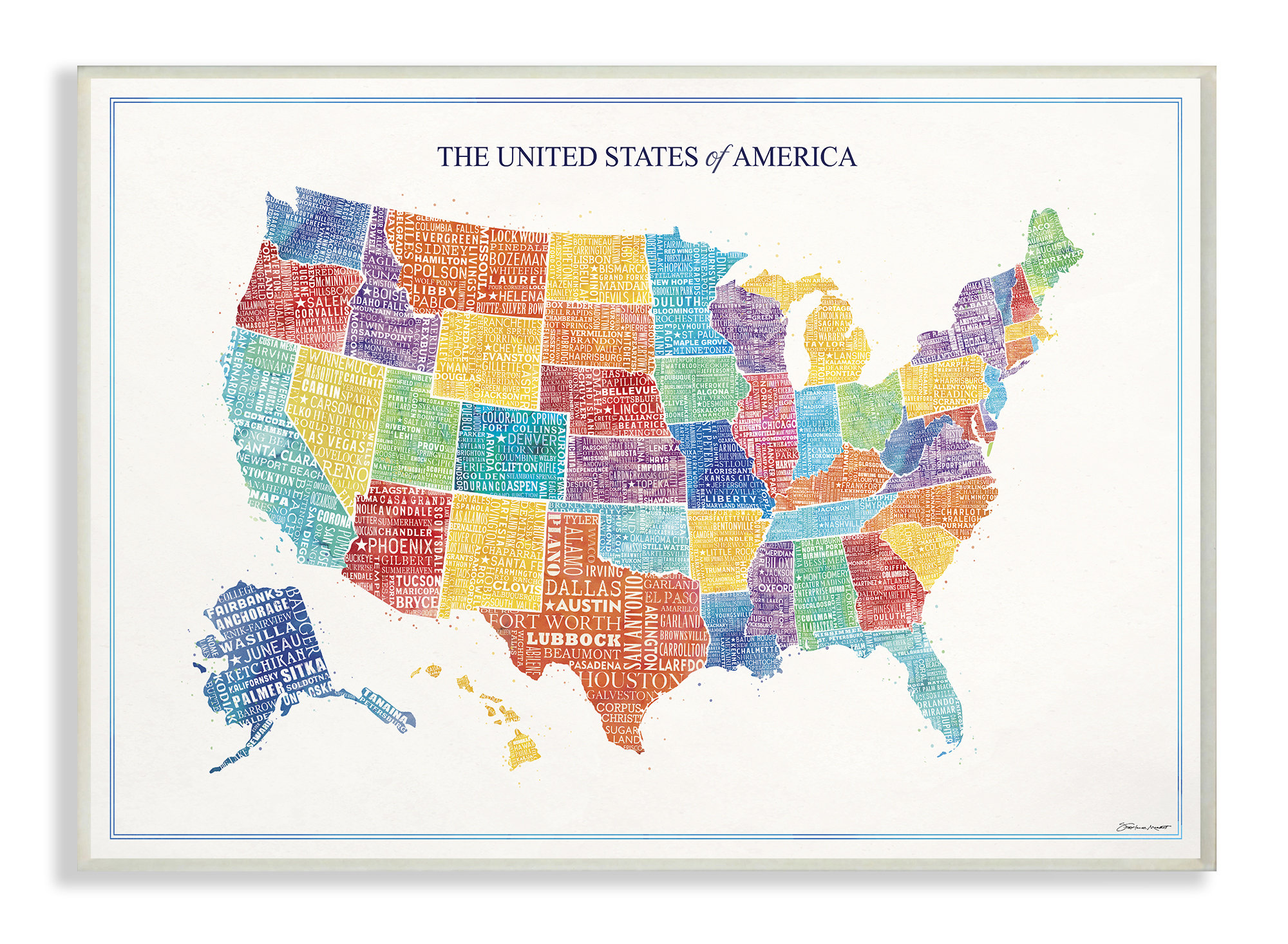 Ebern Designs Bright Multicolored And Lettered US Map by Stephanie ...