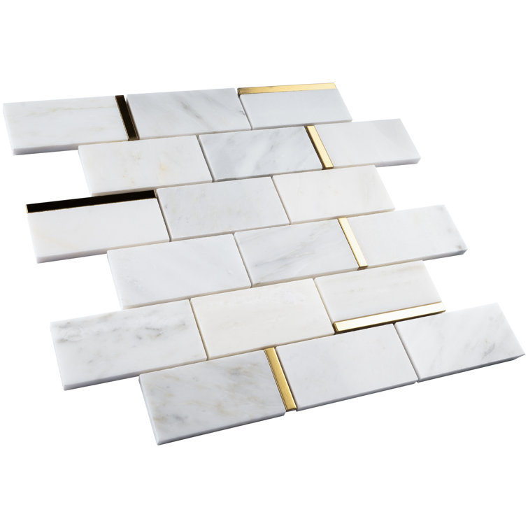 Supreme Tile Natural Bianco 2" x 4" Marble Brick Joint Mosaic Wall Tile ...