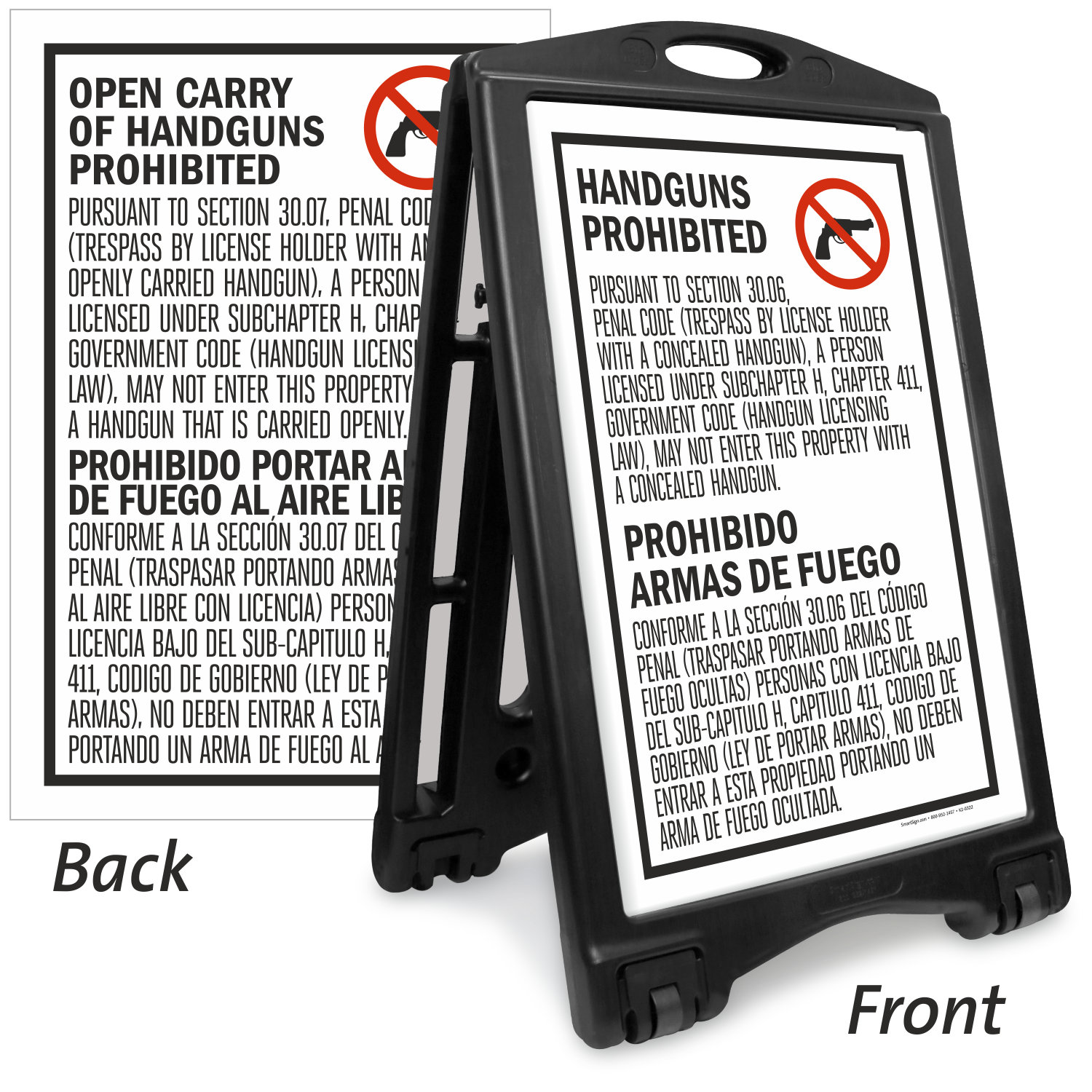 SmartSign Concealed Carry Prohibited Texas Penal Code Portable Sidewalk ...