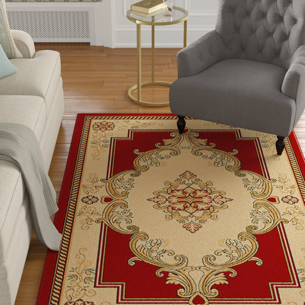 Astoria Grand Ramsel 3D Oriental Floral Red Area Rug | Wayfair