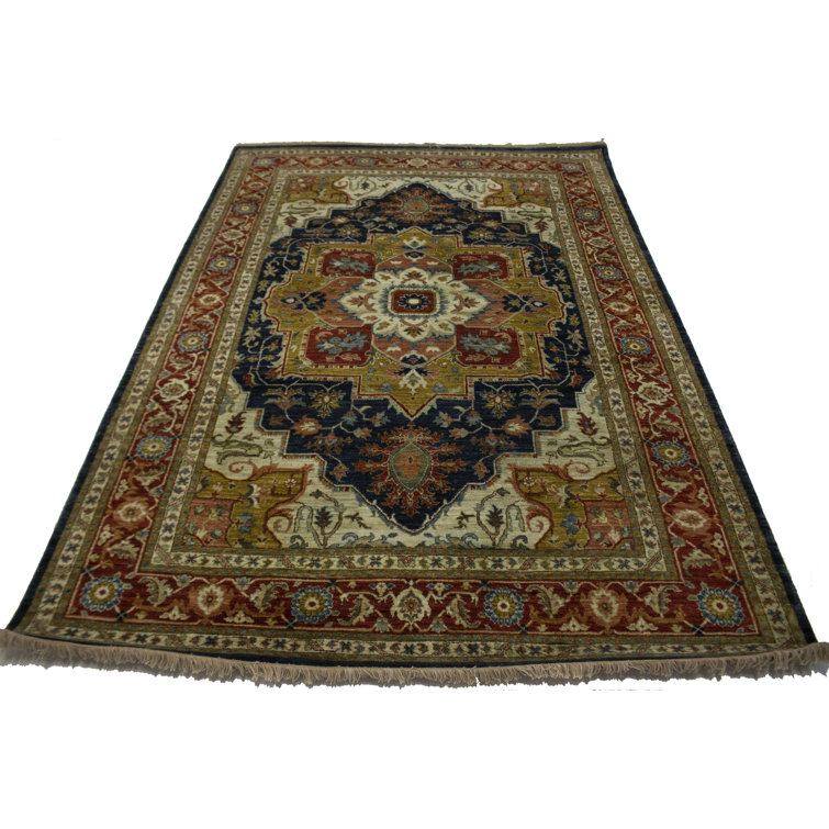 Charlton Home® Marabe Geometric Hand-Knotted Wool Area Rug in Hale Navy ...