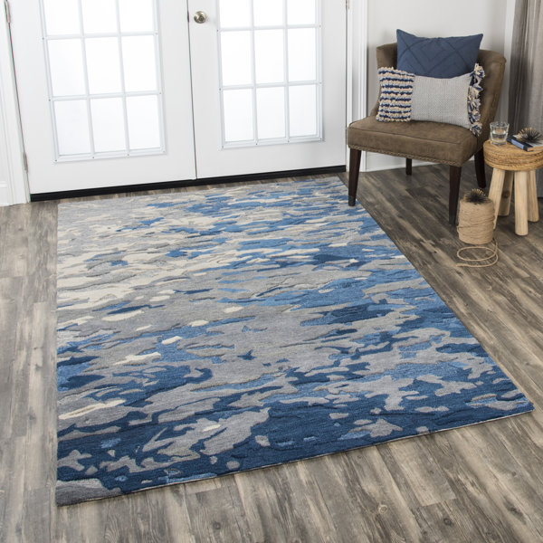 Corrigan Studio® Stephenson Abstract Hand-Tufted Wool Blue Area Rug ...