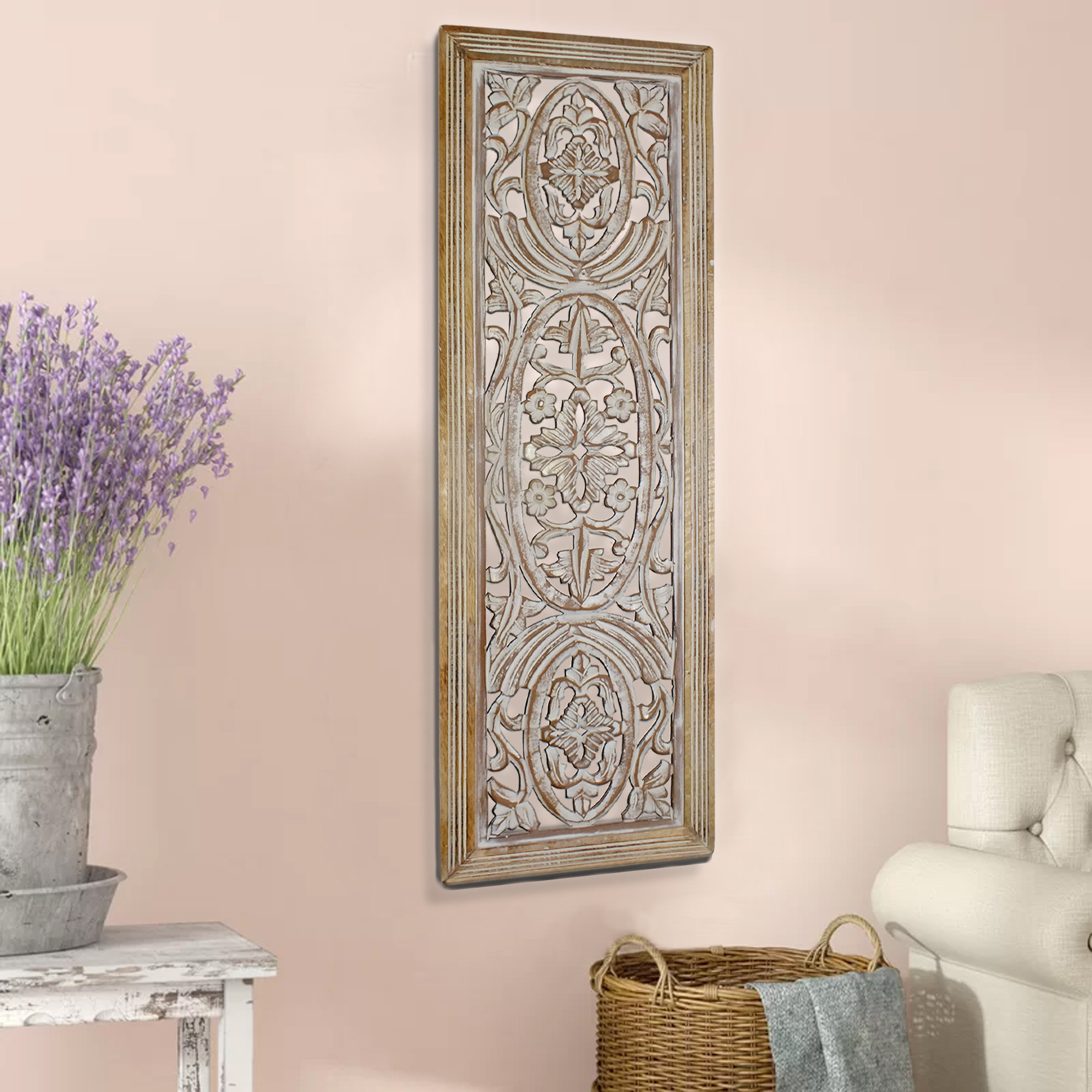 Bungalow Rose Rectangular Mango Wood Panel with Intricate Carving Wall ...
