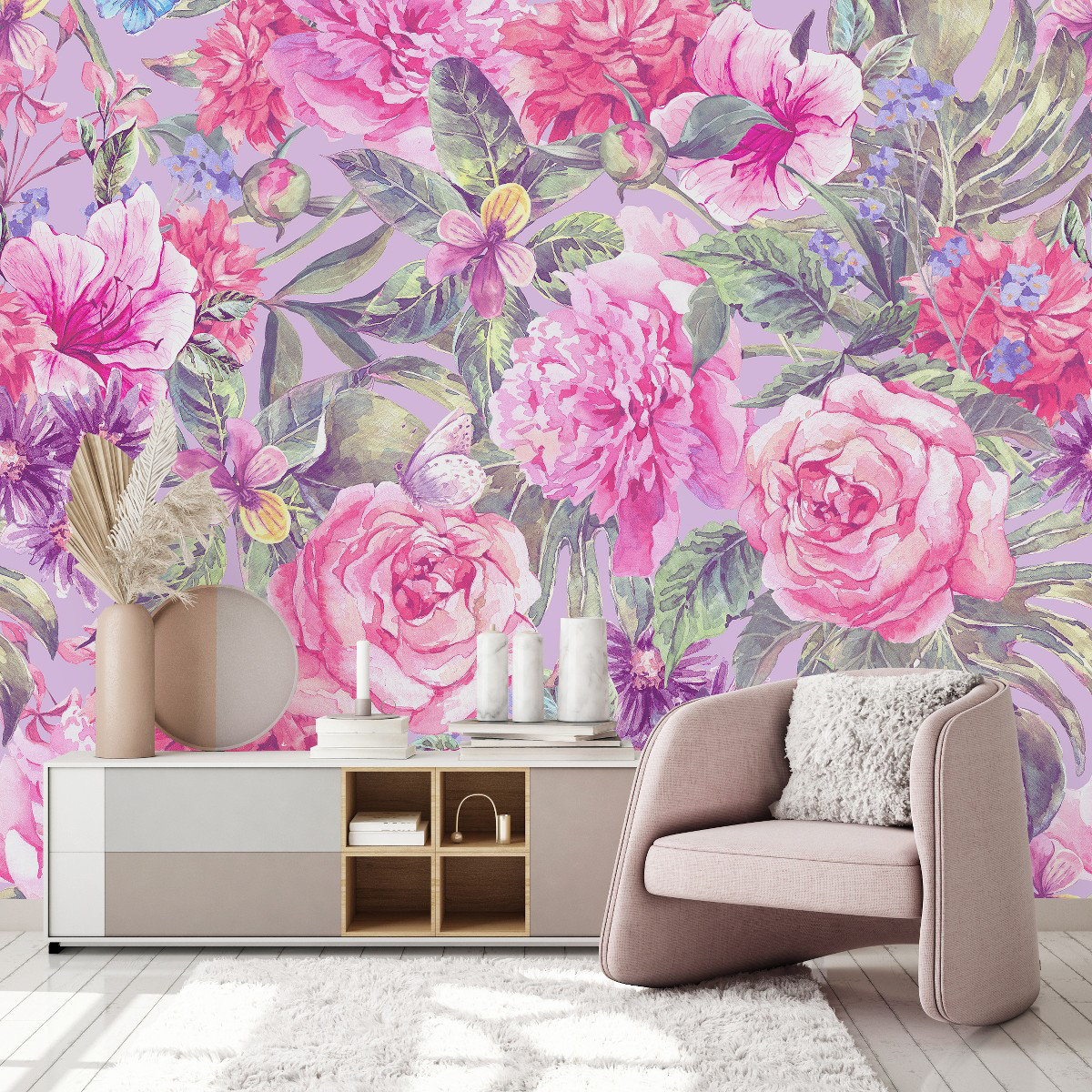 Red Barrel Studio® Pink Wallpaper With Pink Flowers Floral Wallpaper ...