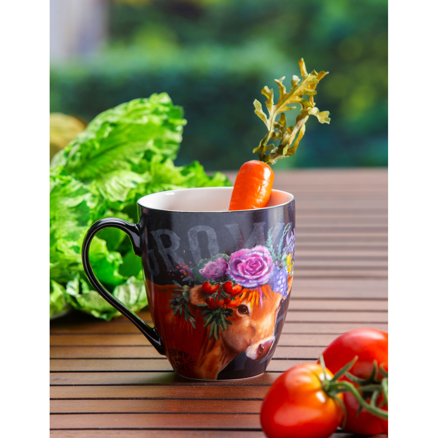 Rosalind Wheeler Ceramic Cup O'' Java, 17 OZ, Floral Cow | Wayfair
