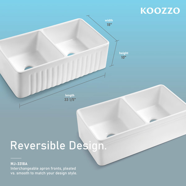 Koozzo 18'' W Double Bowl Ceramic Farmhouse Kitchen Sink & Reviews ...