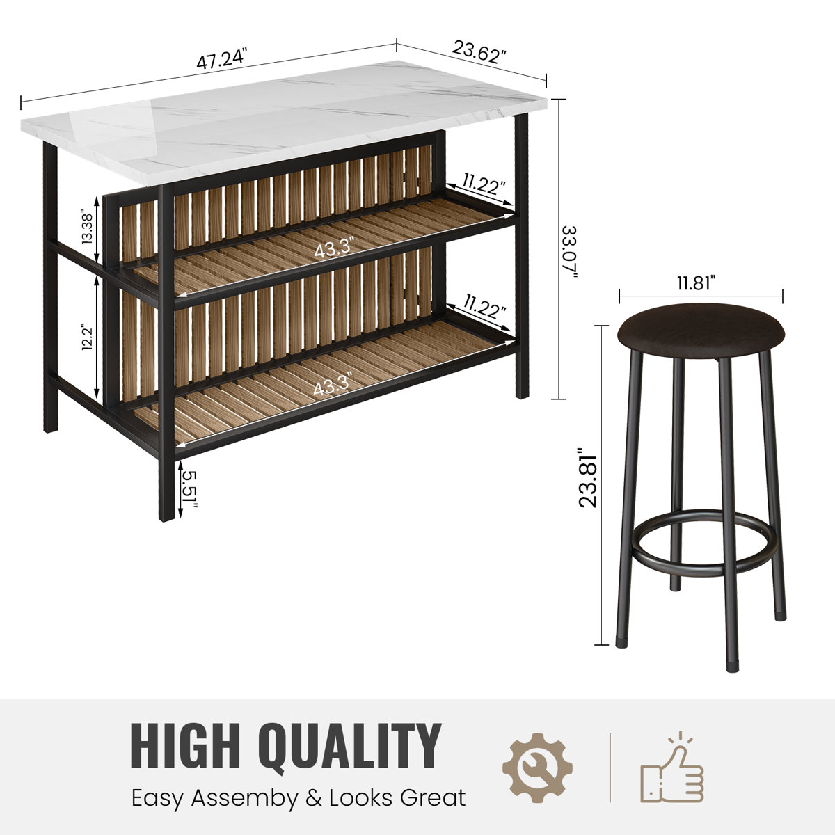 17 Stories Inas 47.24'' Wide Kitchen Island Set & Reviews | Wayfair