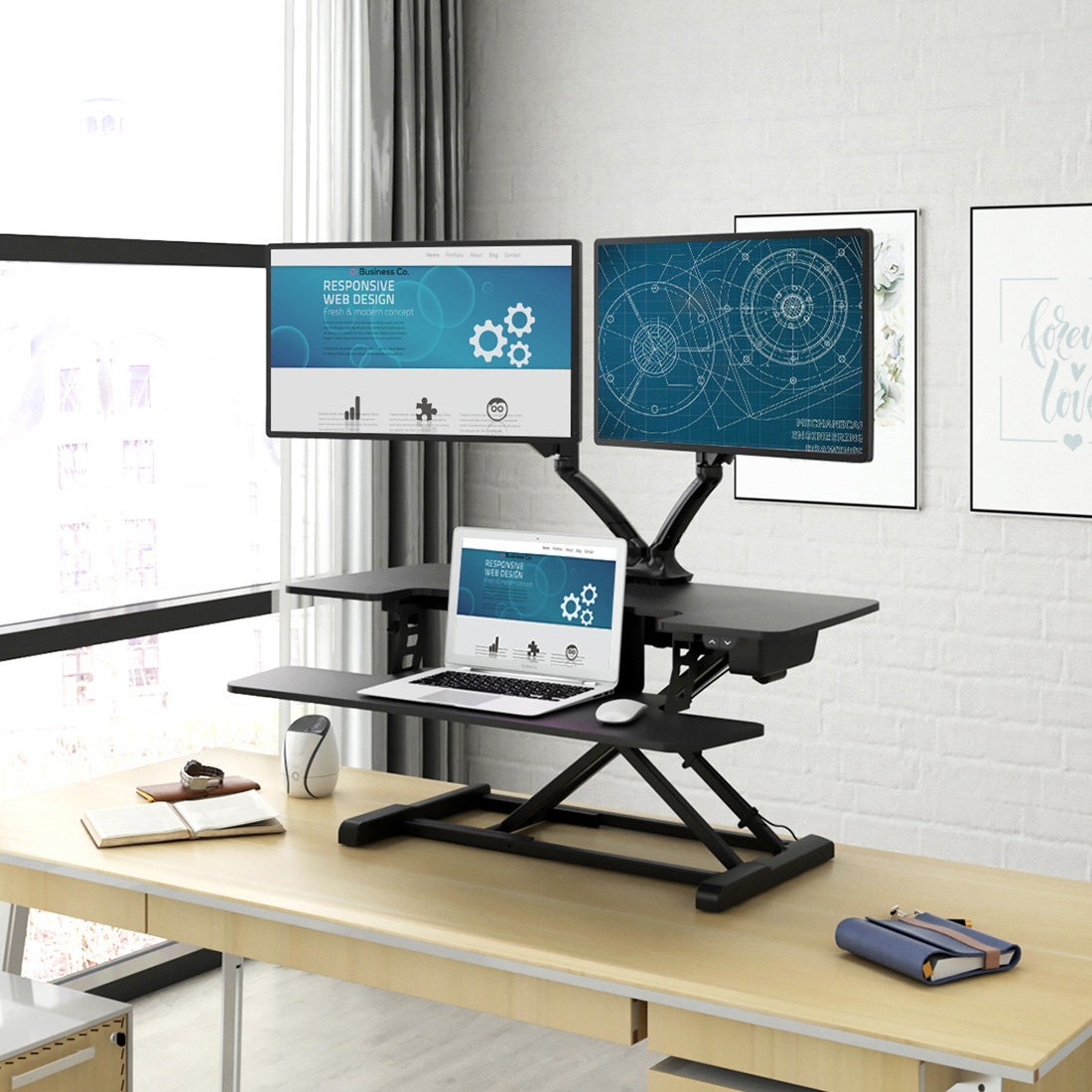 Inbox Zero 35"/40" Motorized Desk Converter & Reviews | Wayfair