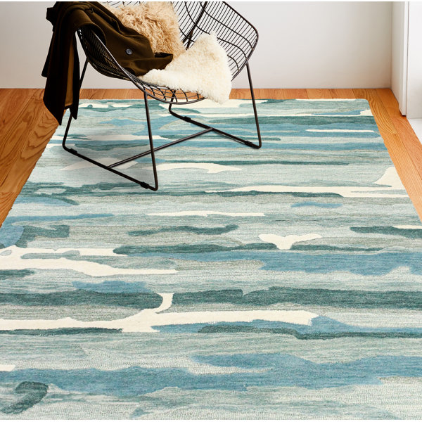Mercury Row® Sevan Abstract Handmade Tufted Wool Area Rug in Aqua ...