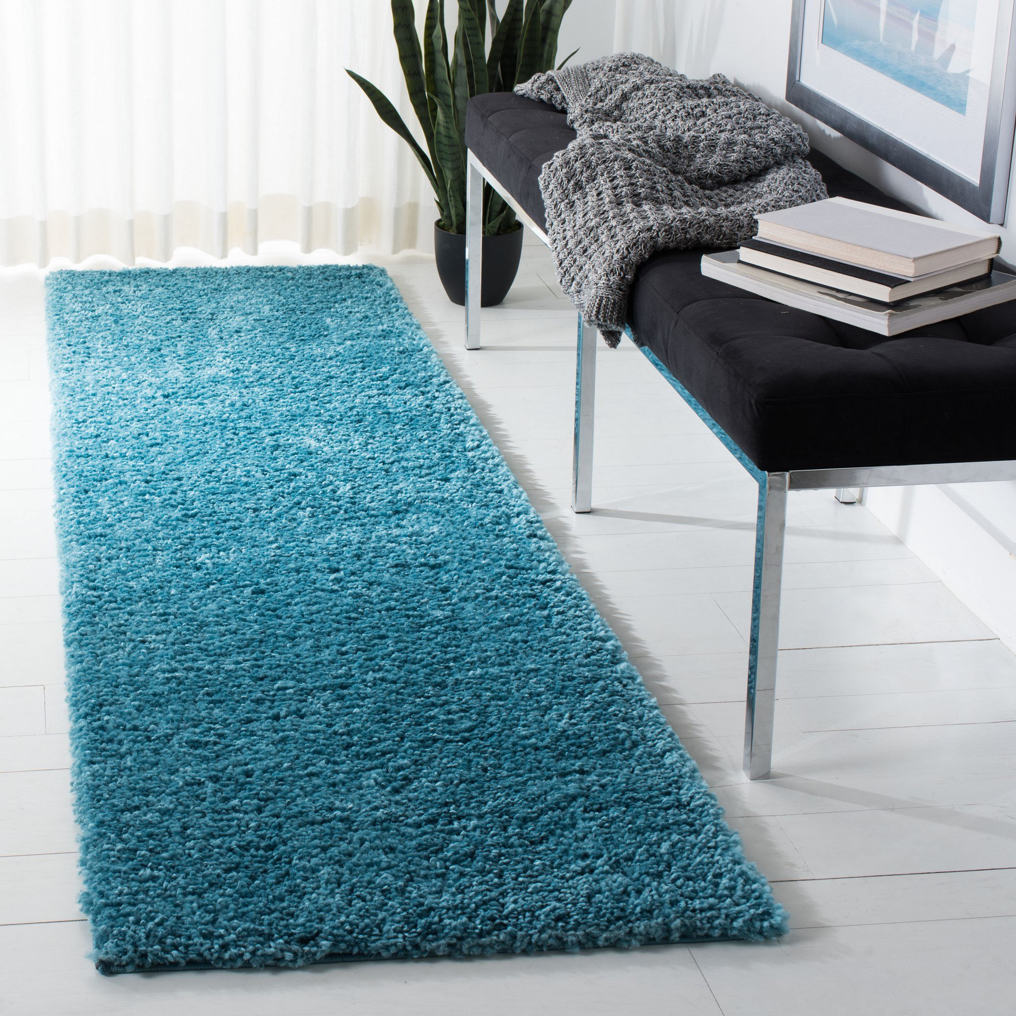 Wade Logan® Jiang Shag Turquoise Area Rug & Reviews | Wayfair