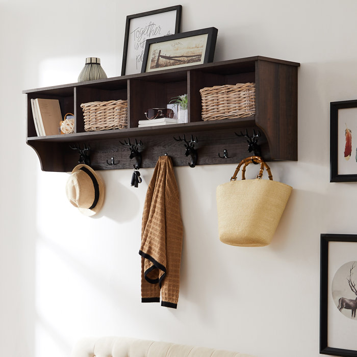 Loon Peak® Bunnell 7 - Hook Wall Mounted Coat Rack with Storage in Dark ...