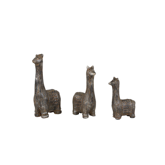 World Menagerie 3 Piece Leslee Carved Metal Llama Table Decor Figurine ...