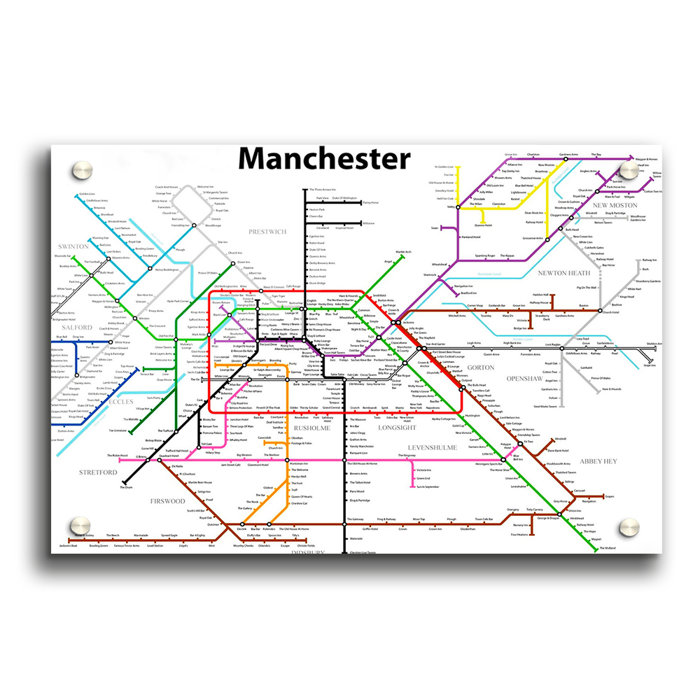 East Urban Home Manchester Pub Tube Map - Unframed Graphic Art ...