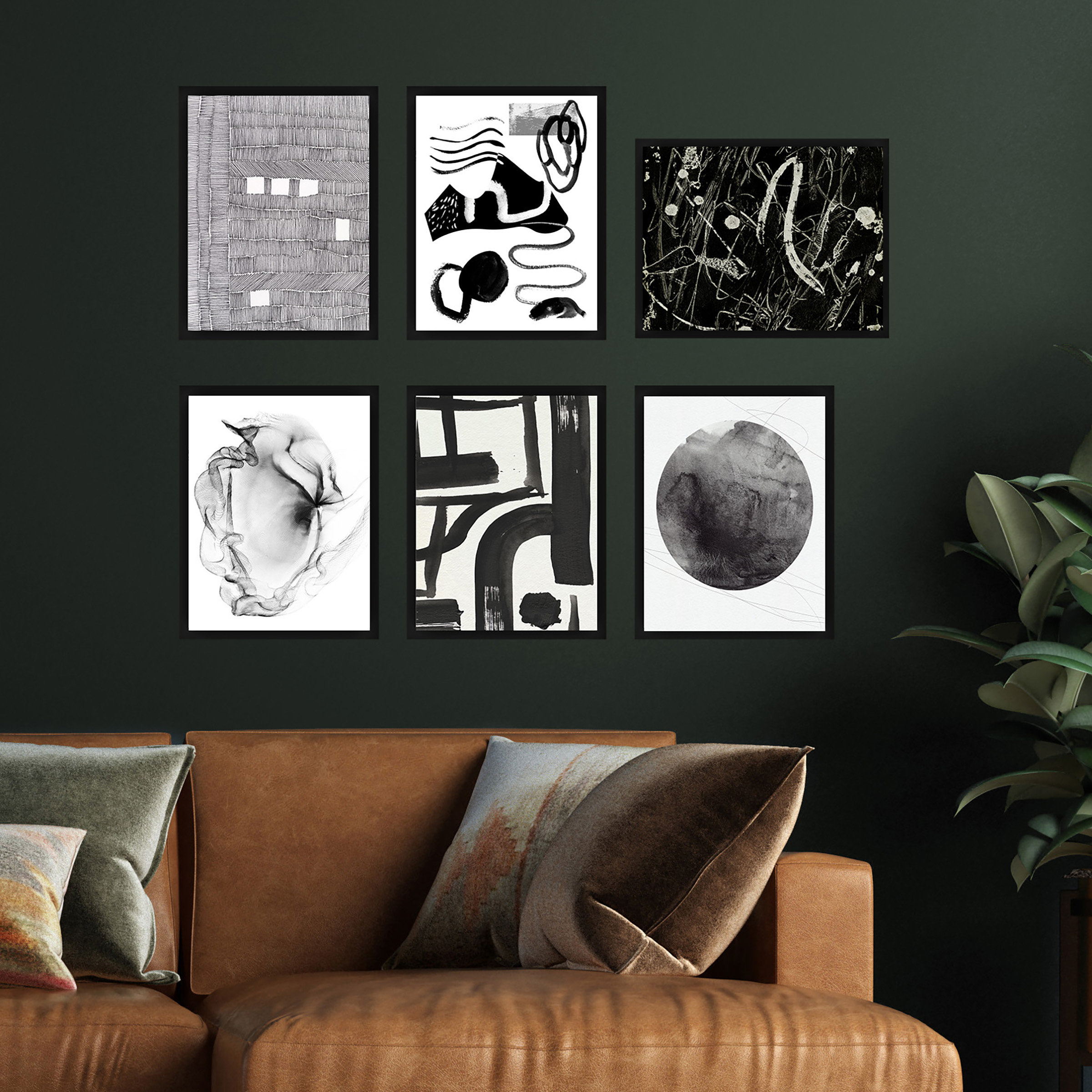 Ivy Bronx Black And White Abstracts - 6 Piece Picture Frame Graphic Art ...