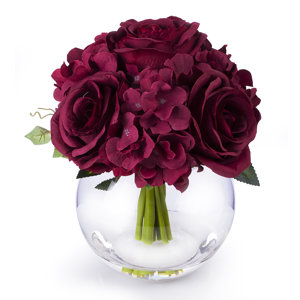 Mercer41 Mixed Rose and Hydrangea Floral Arrangement in Vase & Reviews ...