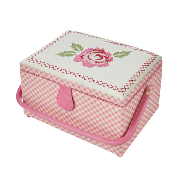 Sewing Online Medium Sewing Box , Pink Fabric With An Embroidered ...