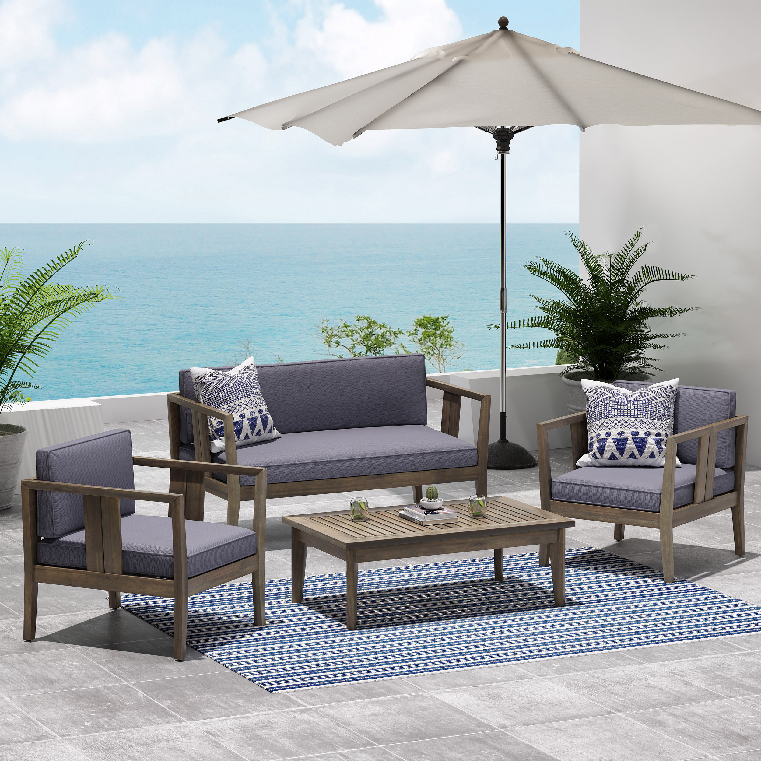 Dovecove Solid Wood 4 - Person Seating Group with Cushions | Wayfair