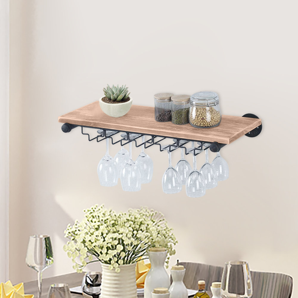 17 Stories Gutow Solid Wood Wall Mounted Wine Bottle & Glass Rack in ...