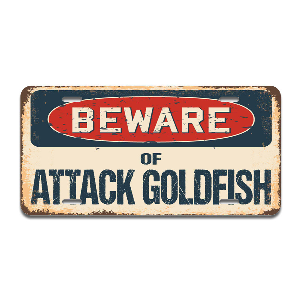SignMission Beware of Attack Goldfish Aluminum Plate Frame | Wayfair