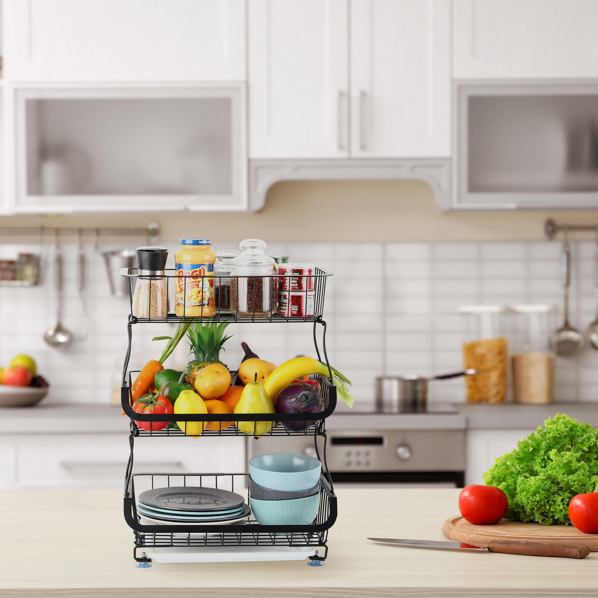 CELLPAK 3 Tier Fruit Storage Basket Stand with Option To Install Wheels ...