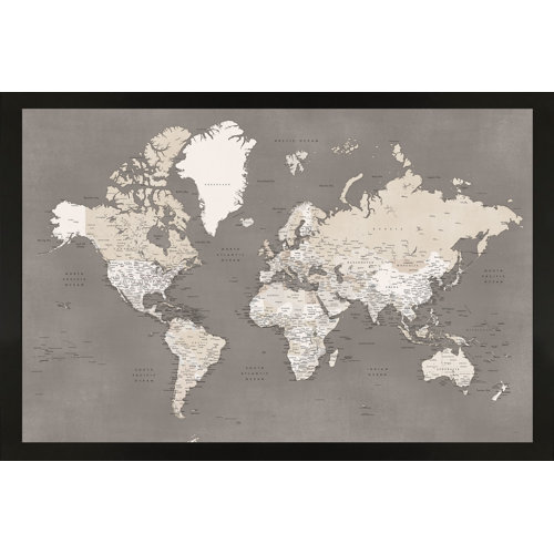 Home Magnetics Framed World Magnetic Map in Earth Tones & Reviews | Wayfair