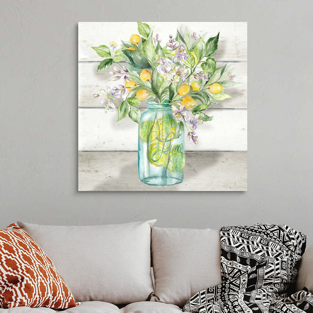 August Grove® Watercolor Lemons In Mason Jar On Shiplap by Tre Sorelle ...