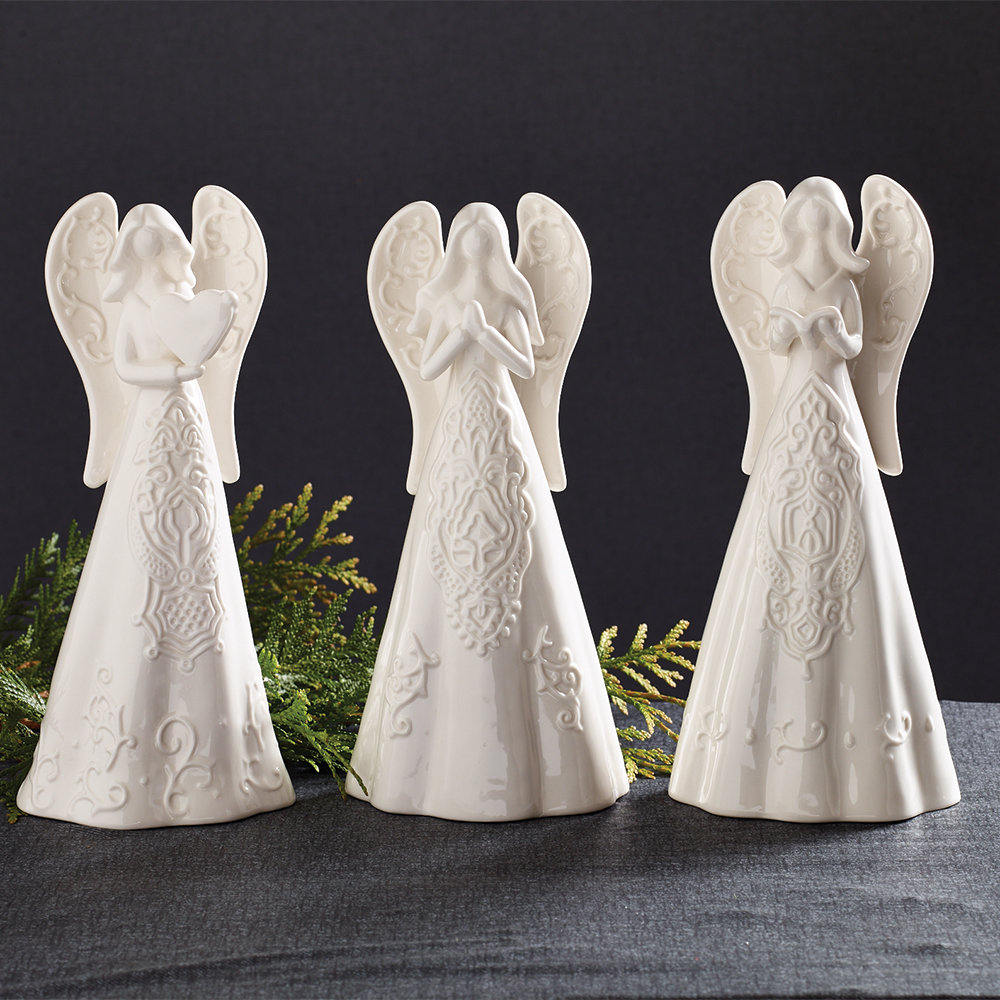 Red Barrel Studio® 3 Piece Ifeoluwakiisha Porcelain Angels Figurine Set ...