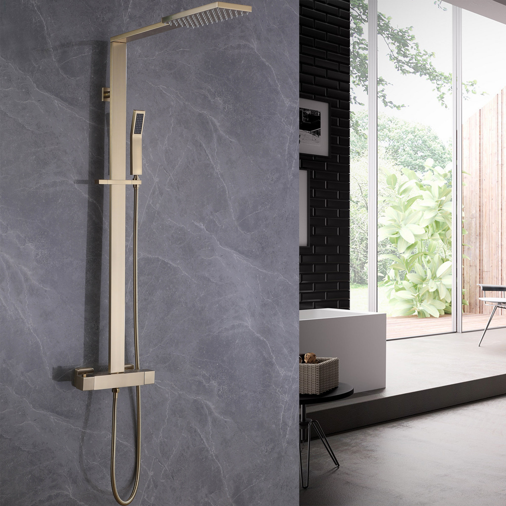Inhouse Thermostatic Complete Shower System with Rough-in Valve | Wayfair